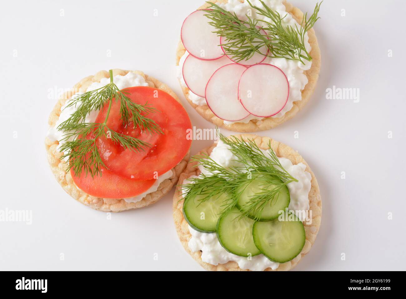 Rice bread Crispy bred Radish slices, tomatoes and cucumber slices ...