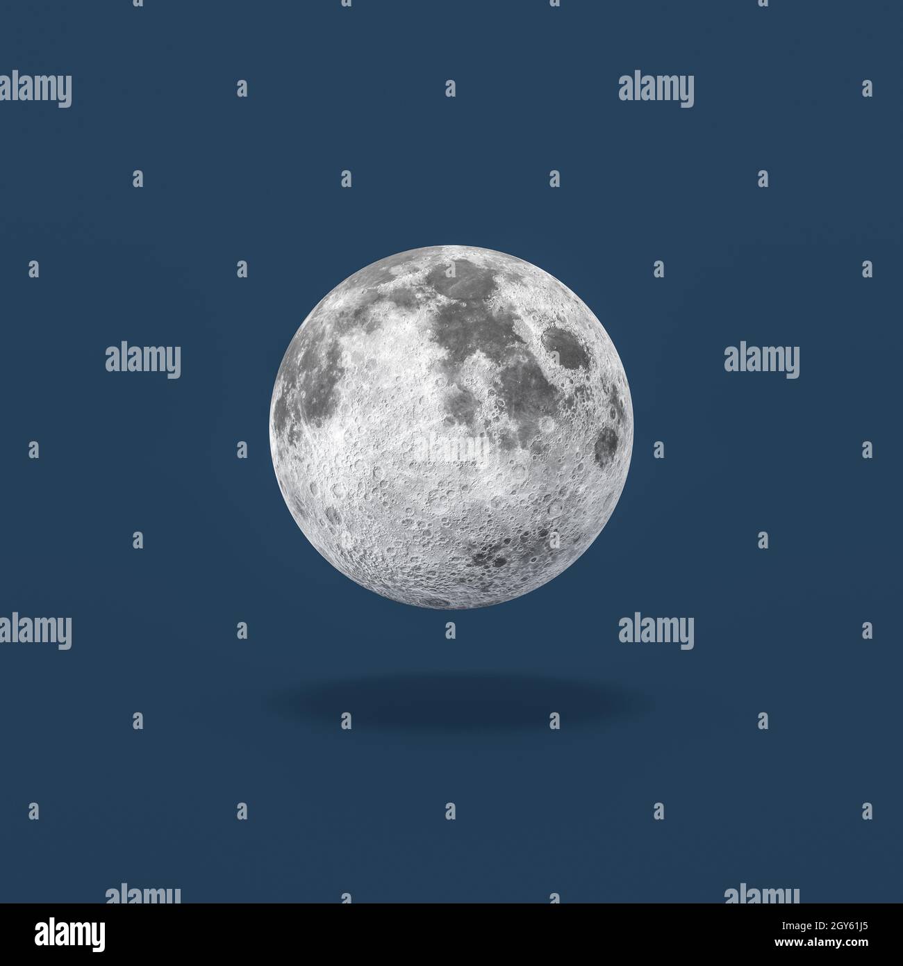 Full Moon Isolated on Flat Blue Background with Shadow 3D Illustration ...