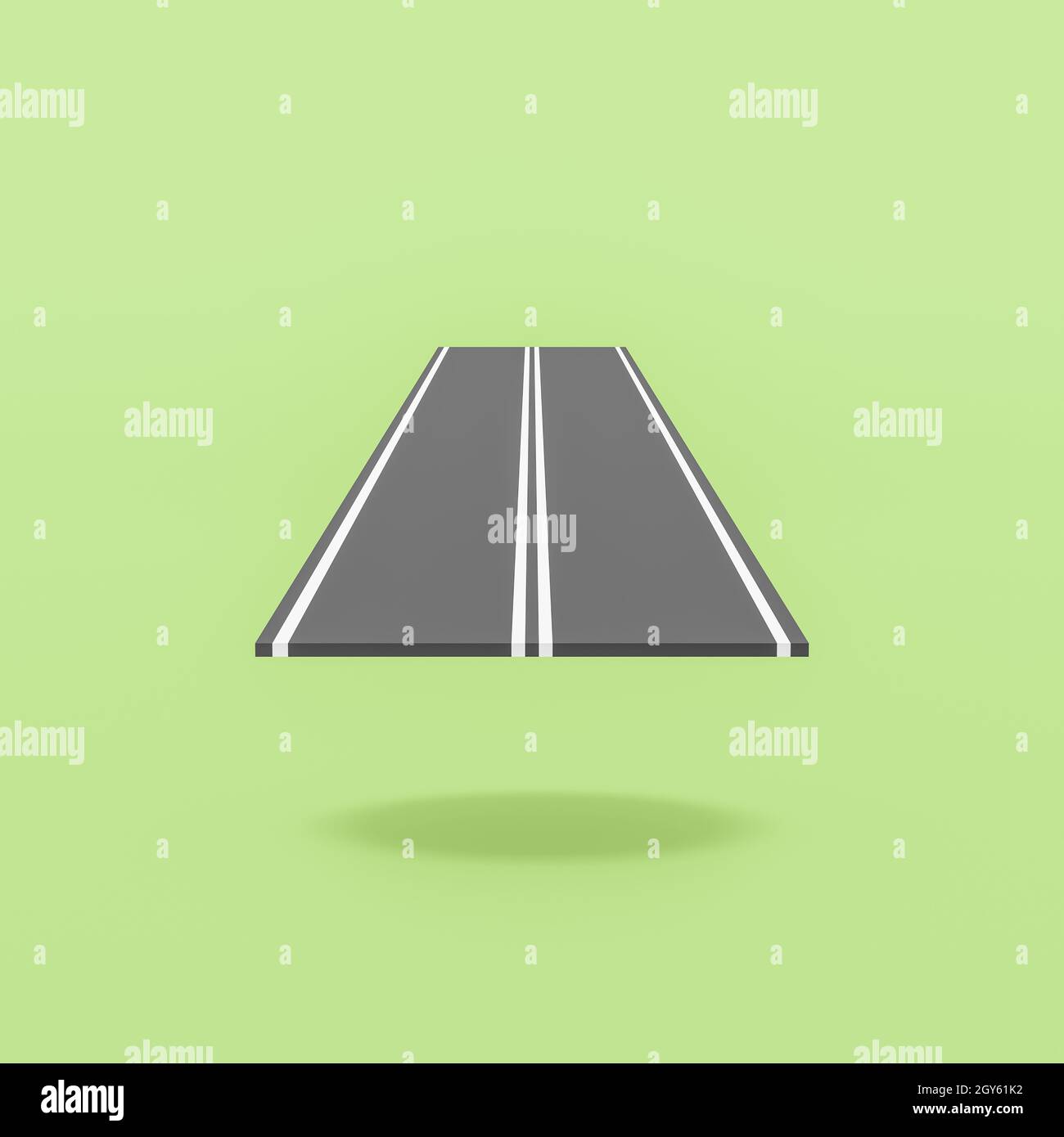 Cartoon Asphalt Road Isolated on Flat Green Background with Shadow 3D ...