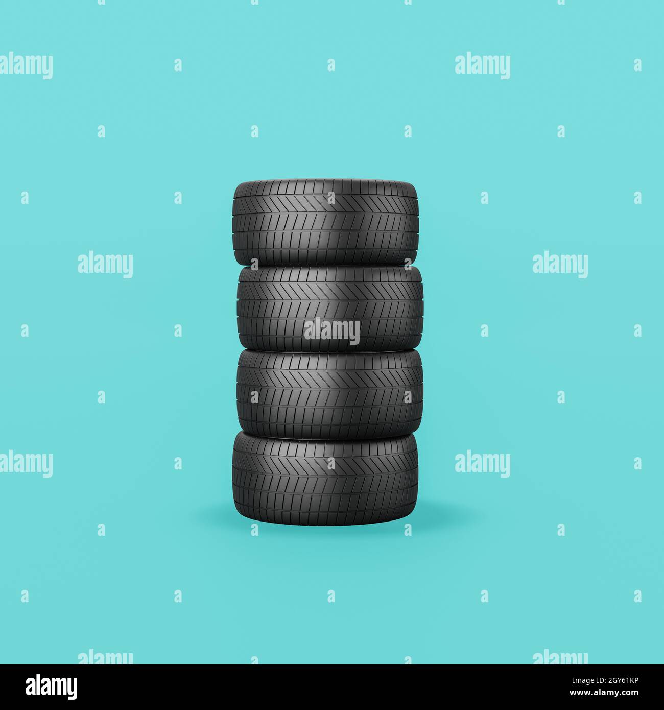Four Car Wheels Isolated on Flat Blue Background with Shadow 3D ...