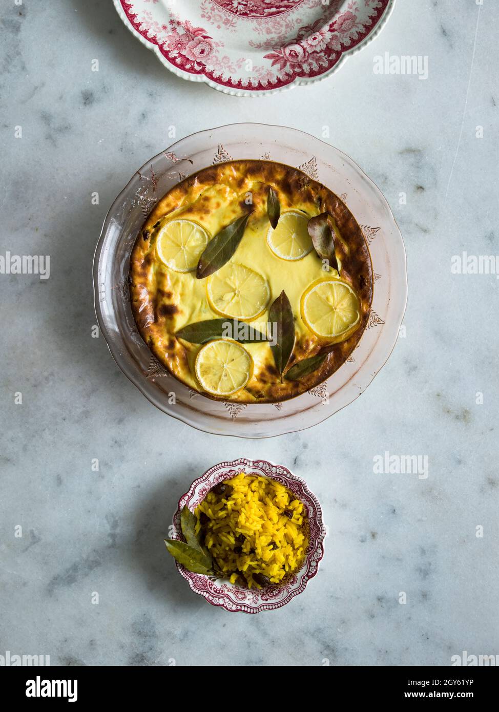 Traditional South African dish, Bobotie and yellow rice Stock Photo - Alamy