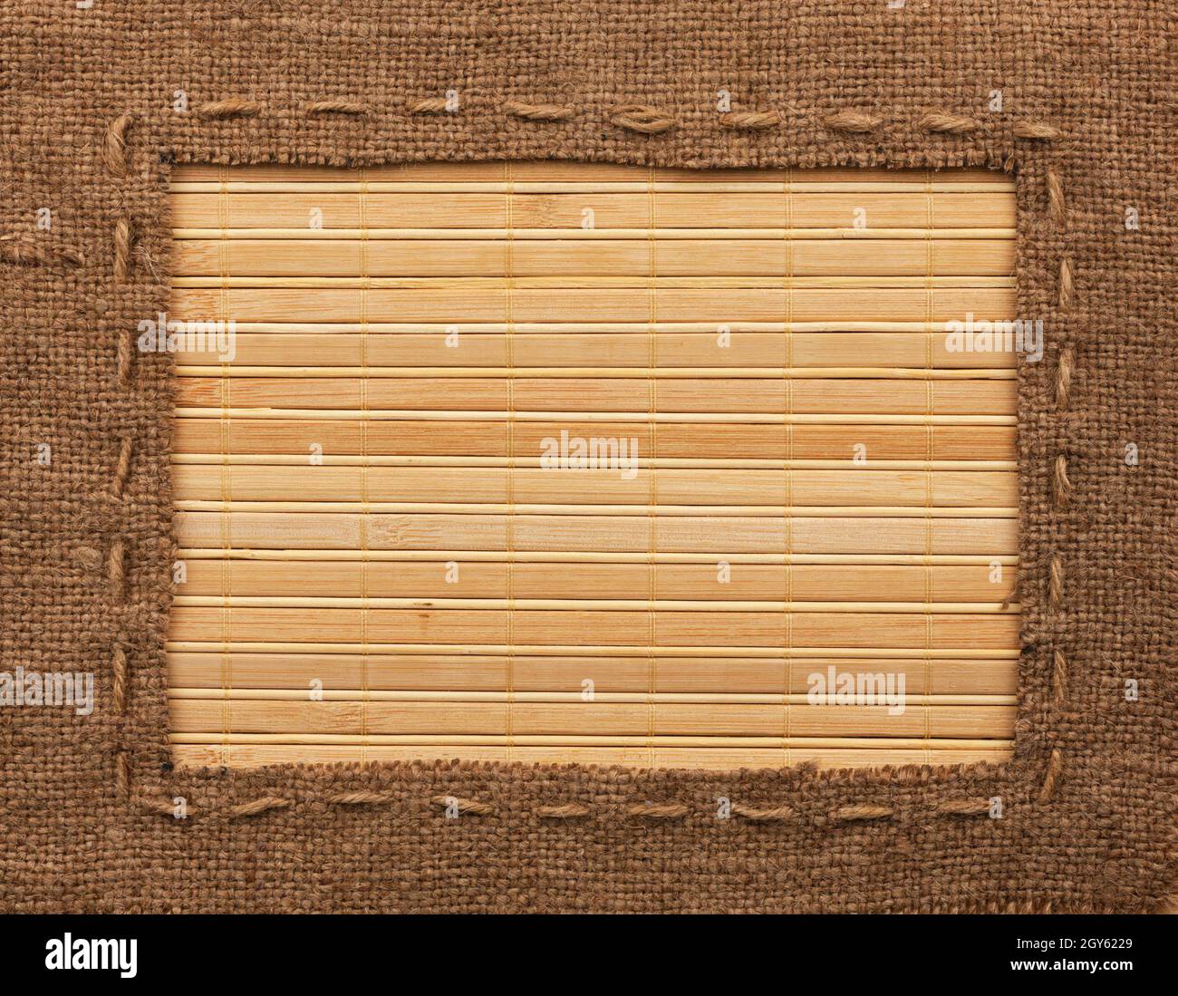 Frame of burlap, lies on a bamboo mat, with place for your text Stock ...