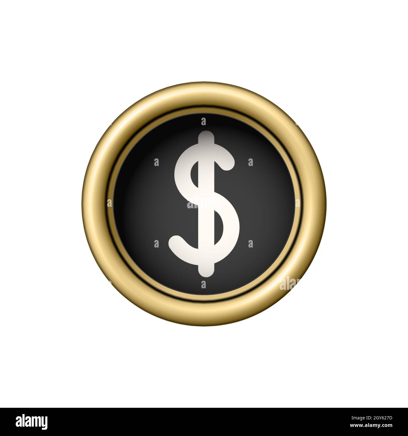 Symbol of dollar. Currency sign. Vintage golden typewriter button ...