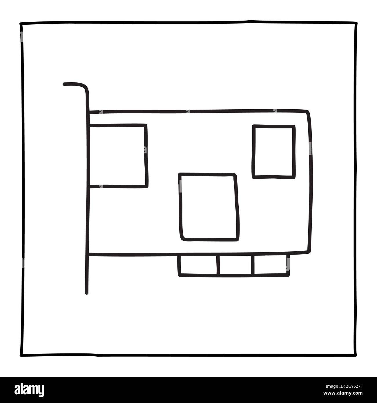 Doodle computer memory card hand drawn with thin black line. Isolated ...