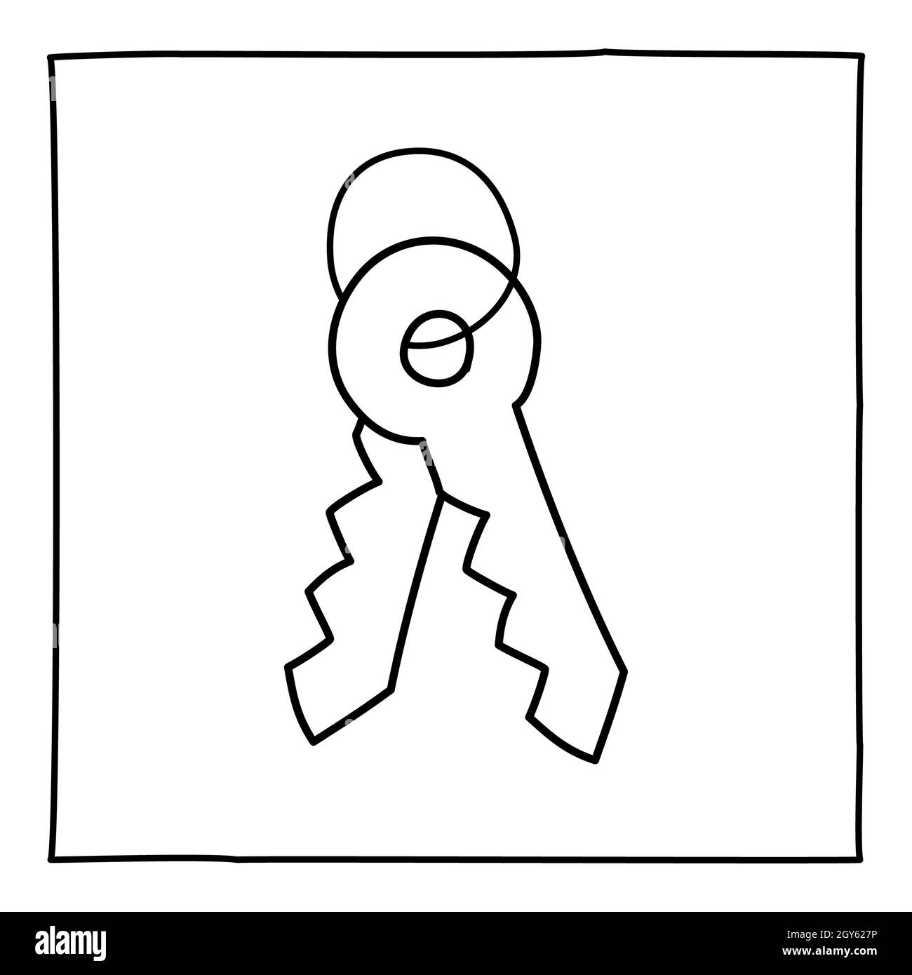 Doodle two keys icon or logo, hand drawn with thin black line. Graphic ...