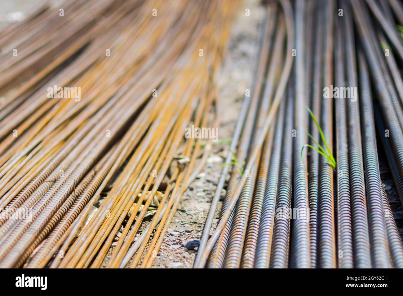 stack of straight old rusty high yield stress deformed reinforcement ...