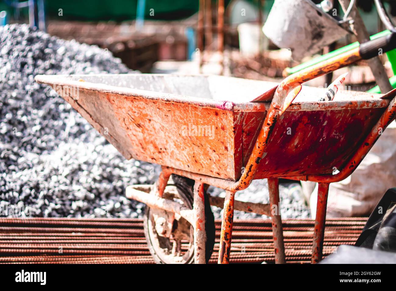 small cart on construction site unfinished building Stock Photo - Alamy
