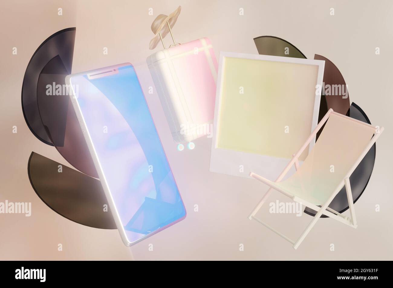 3d illustration. Abstract Summer banner . Effect sun beam. pastel color ...