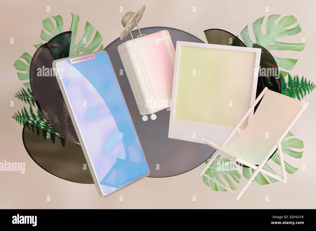 3d illustration. Abstract Summer banner. pastel color tone minimalism ...