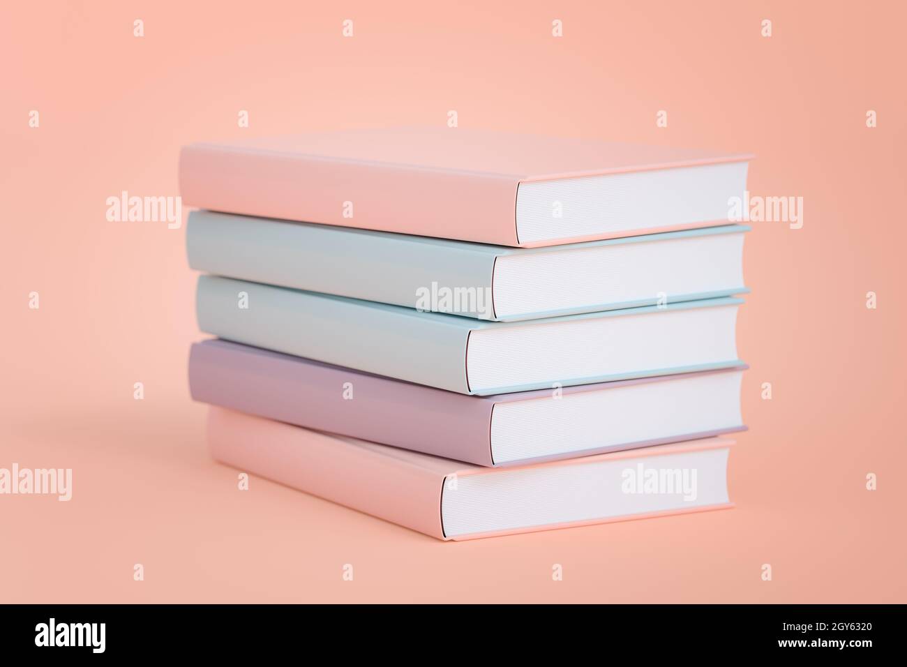 Illustration of pastel colored books piled up, 3D rendering Stock Photo ...