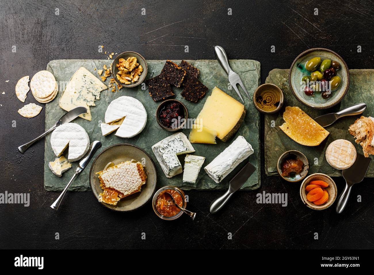 Cheese Plate with different types of farm cheese Snack assortment on ...