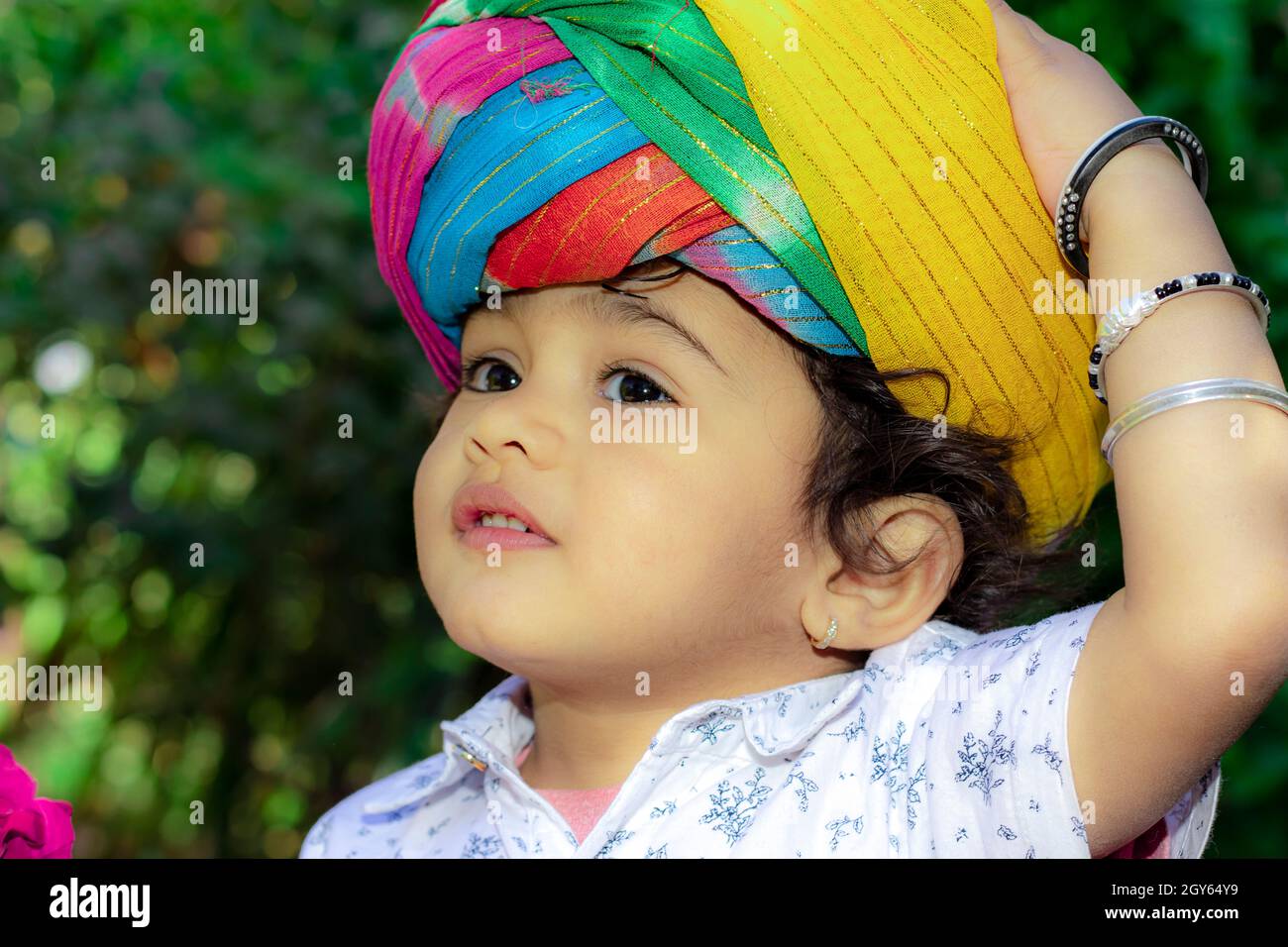 Close-up portrait of an indian fair little hindu boy child wearing ...