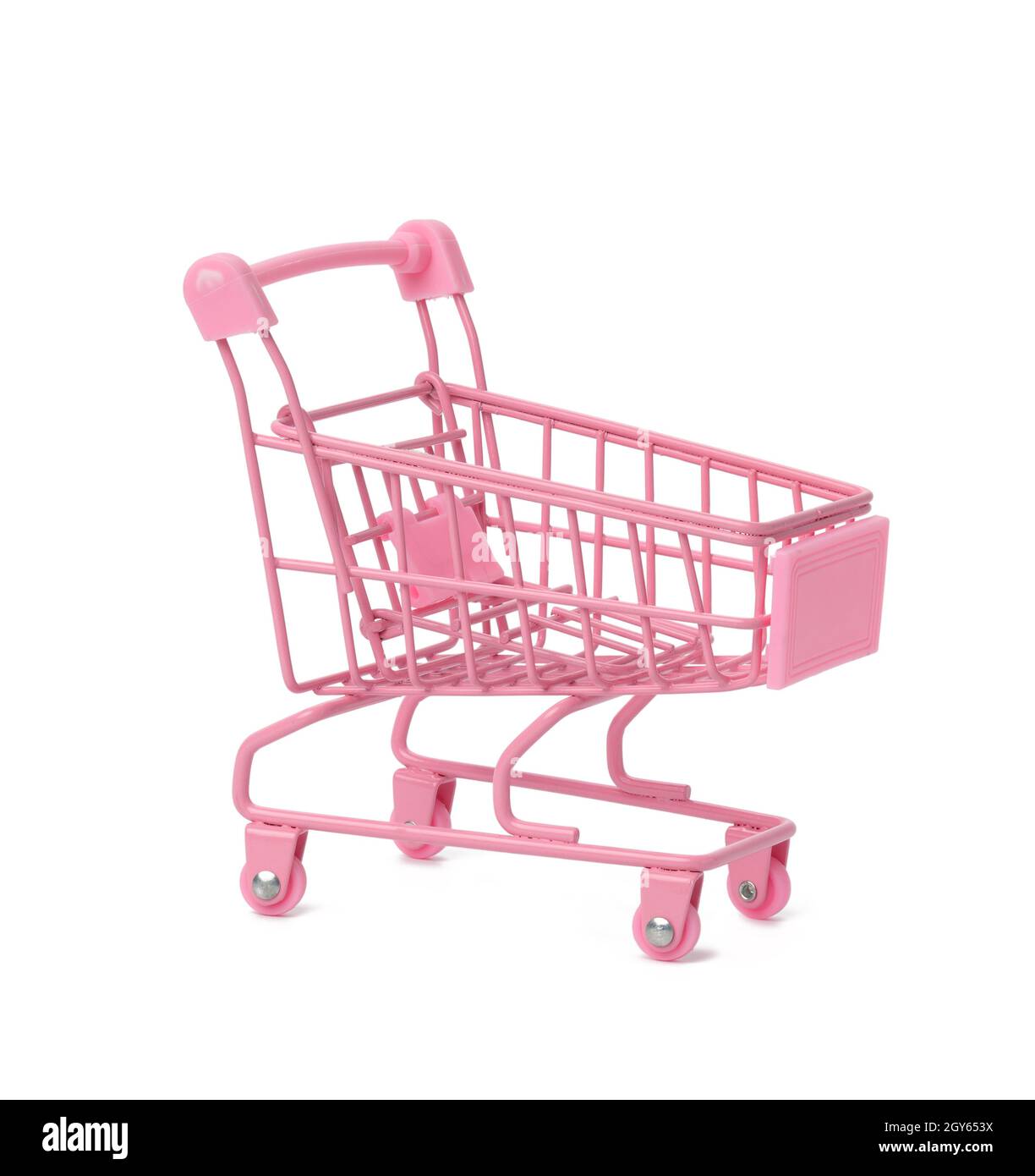 pink empty miniature metal shopping cart isolated on white background ...