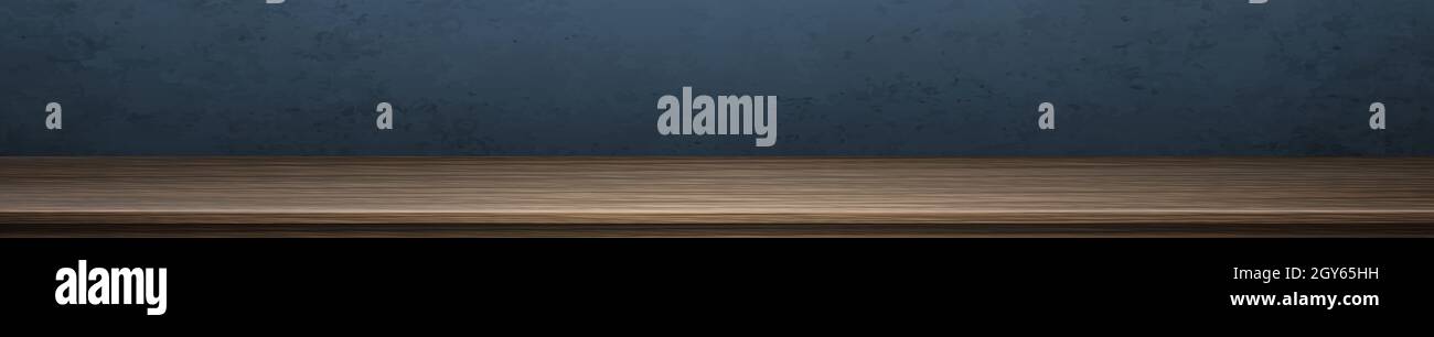 Large table top made of solid dark wood, dark blue background - Vector ...