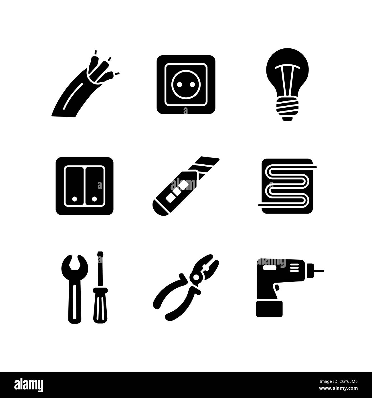 Home repair, electric vector glyph icons set. Graph symbol for your web ...