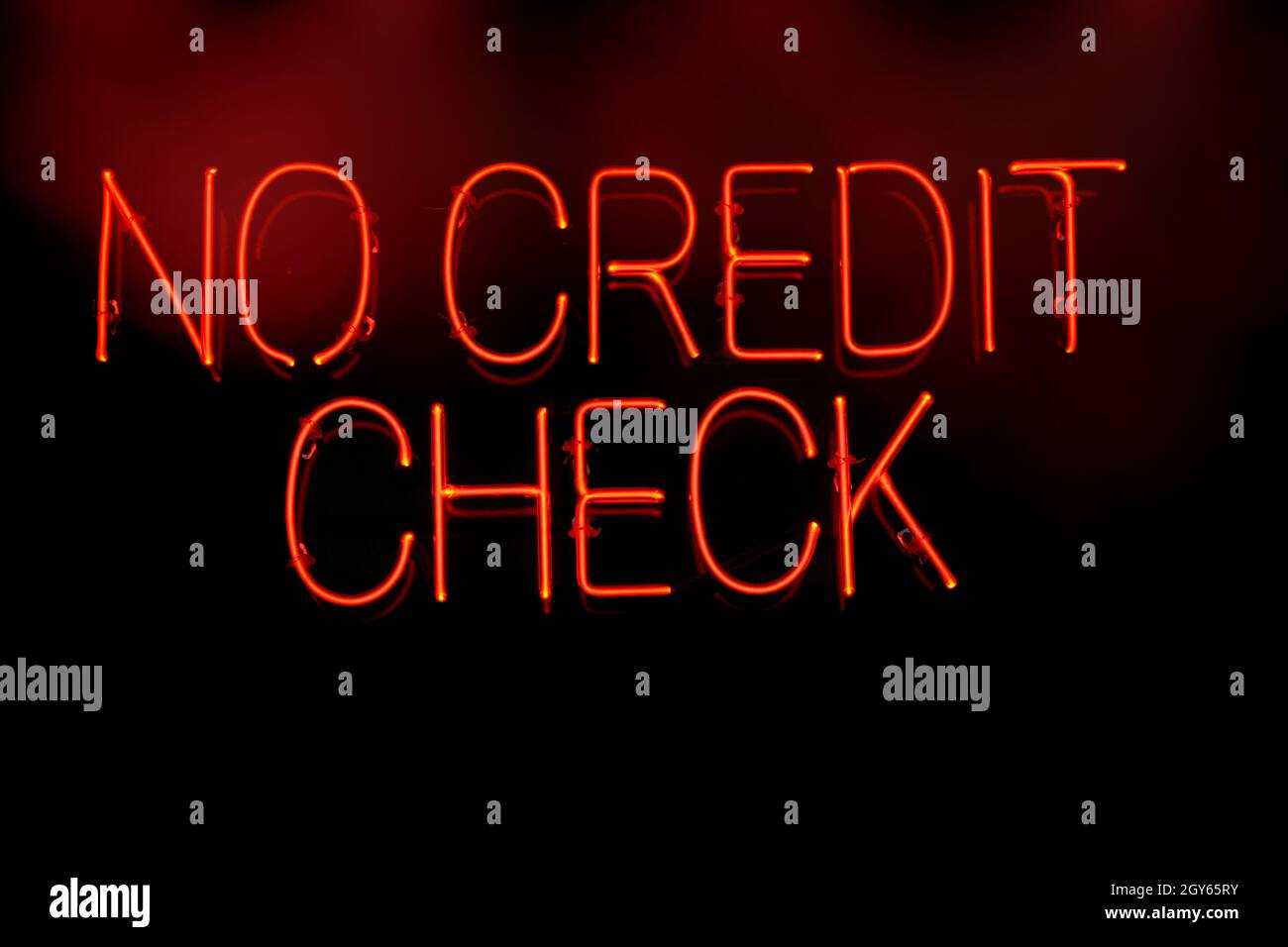 Neon Sign No Credit Check. Real Photo with Bokeh Stock Photo - Alamy