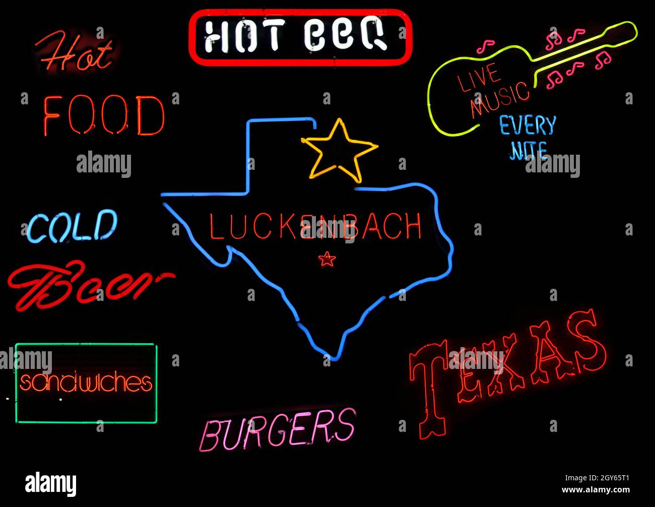 Neon Texas Sign Photo Composite Luckenbach Texas Stock Photo - Alamy