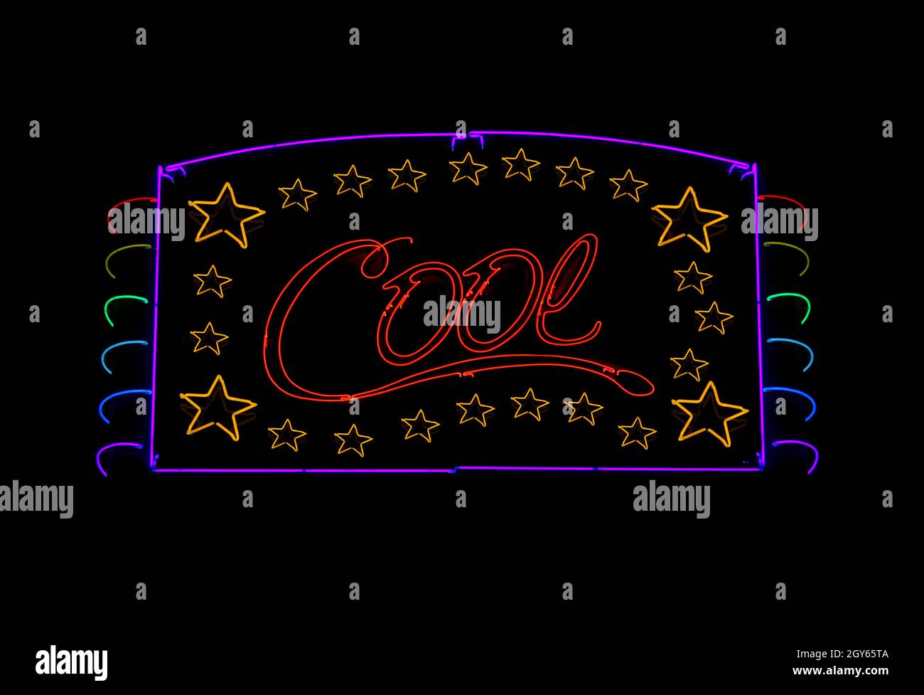 Neon Sign - Cool With Stars and Purple Border Stock Photo - Alamy
