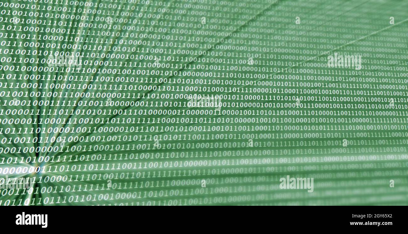 Colorful Digital Binary Data Digits And Streaming Binary Code Background With Light Beams Stock