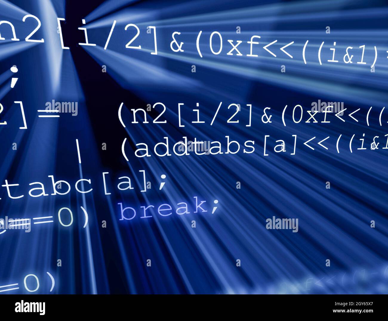 Colorful Digital Binary Data Digits And Streaming Binary Code Background With Light Beams Stock