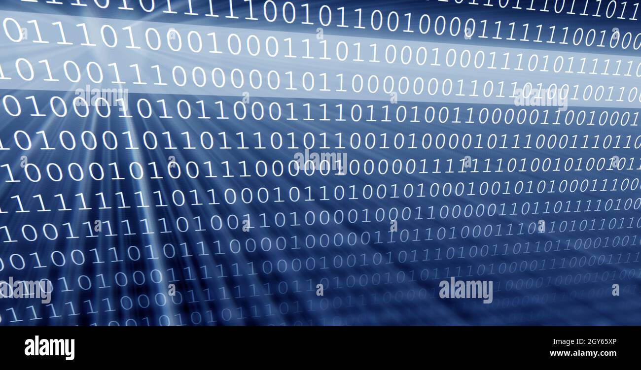 Colorful Digital Binary Data Digits And Streaming Binary Code Background With Light Beams Stock