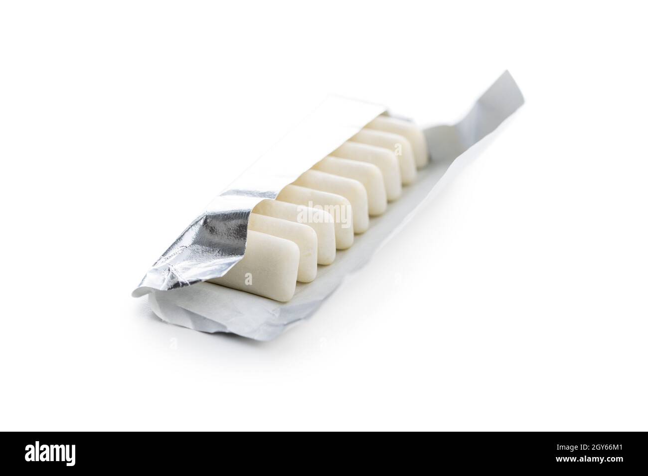 Mint chewing gum in paper packaging isolated on white background Stock ...