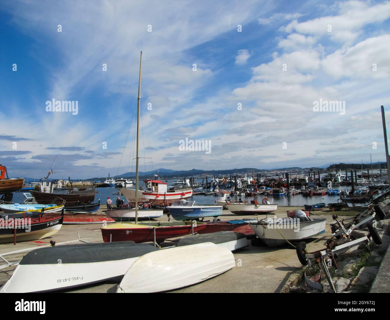 Vigo, Spain - June 12, 2019: Sea port and piers of the city of Vigo in ...