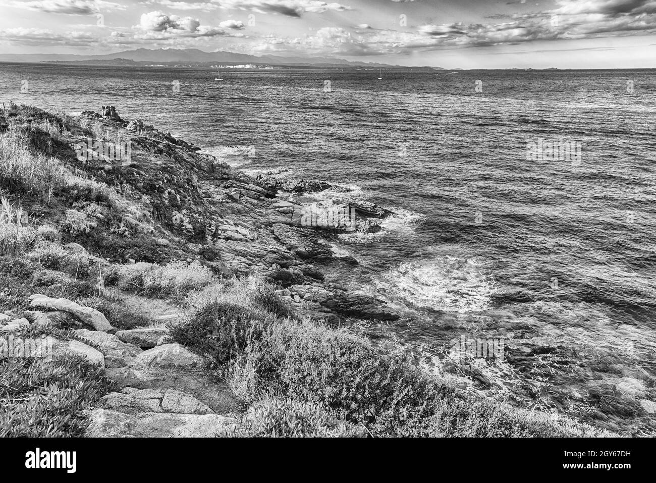 Beautiful panorama italian seaside Black and White Stock Photos ...