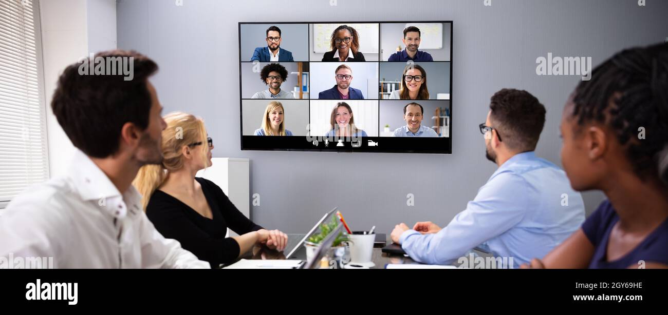 Business Video Conference Online Meeting In Office Room Stock Photo - Alamy