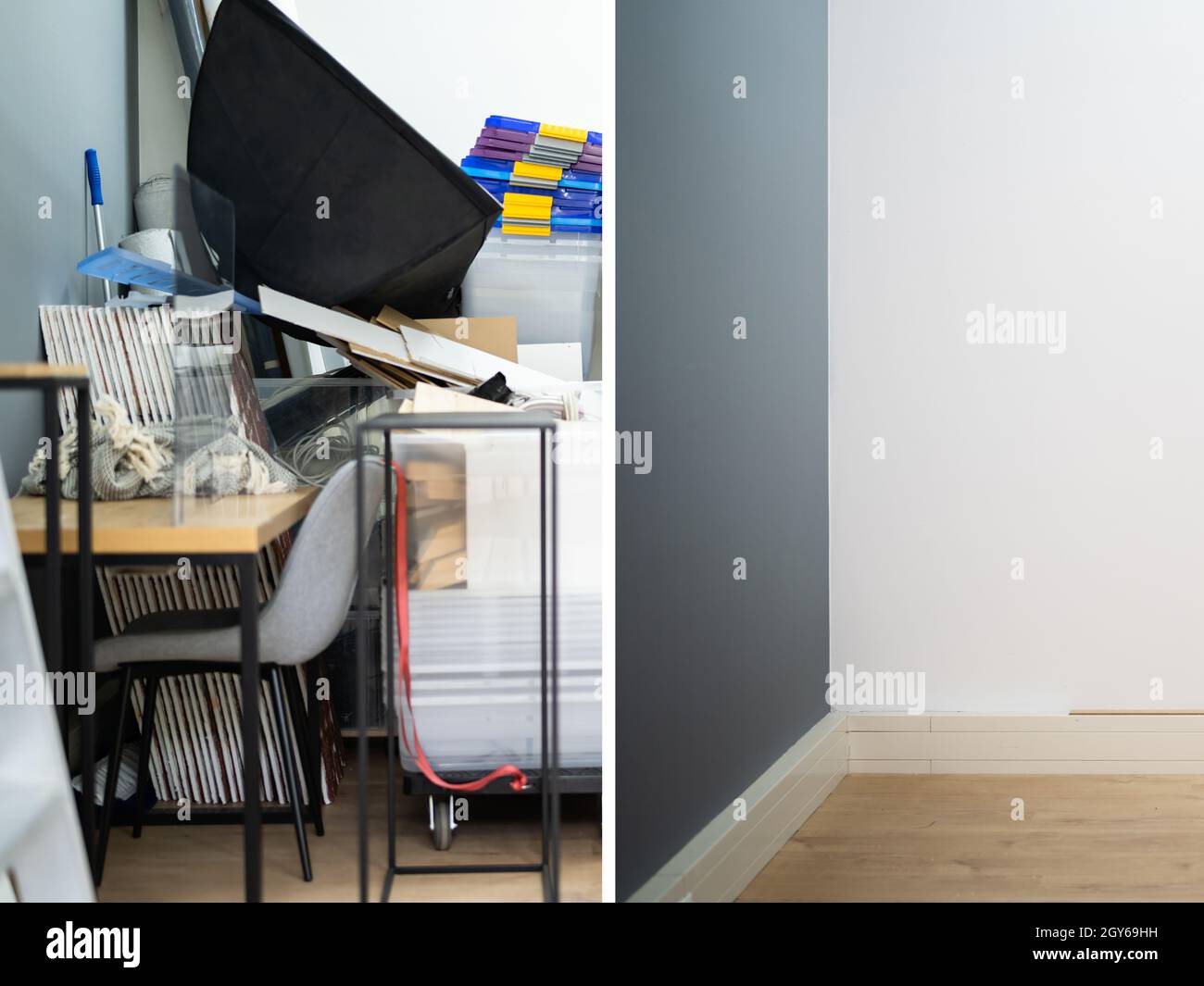 Before After Messy Room Declutter And Clearing Stock Photo - Alamy