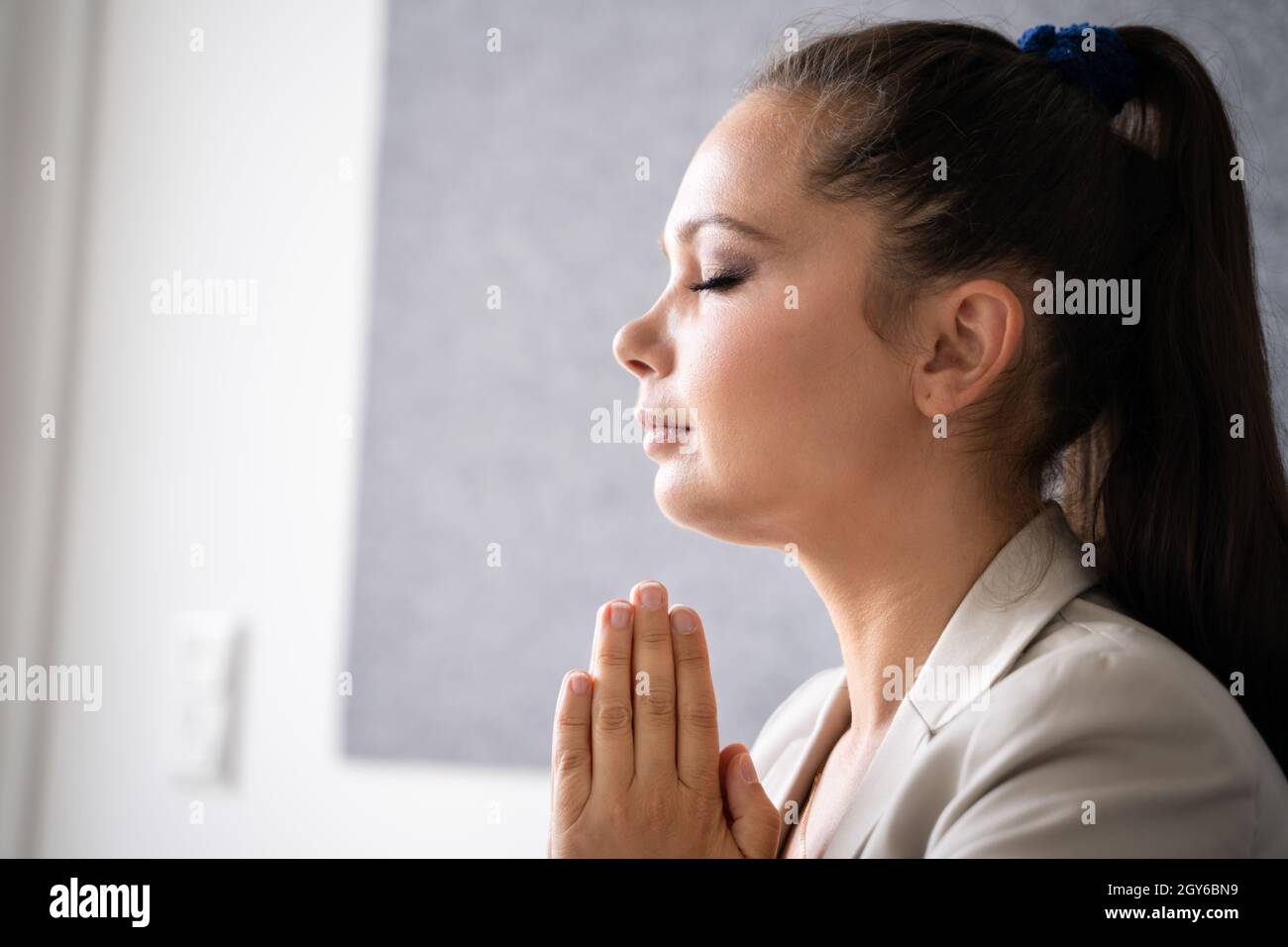 Pondering Thinking Contemplative Woman. Religious Female Prayer Stock ...