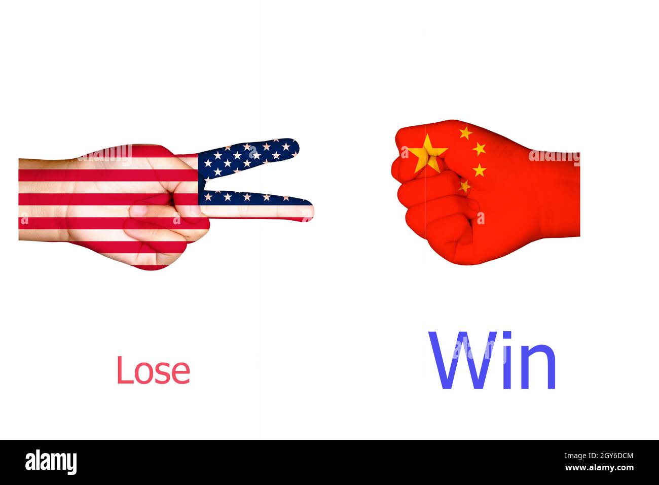 Flags of USA and China on rock paper scissors shoot/usa china trade war ...
