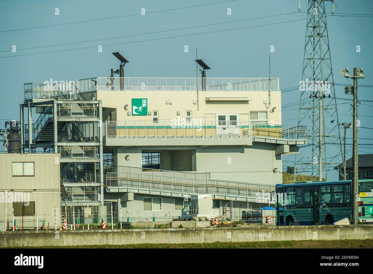 Tsunami evacuation Tower (Sendai City, Miyagi Prefecture). Shooting ...