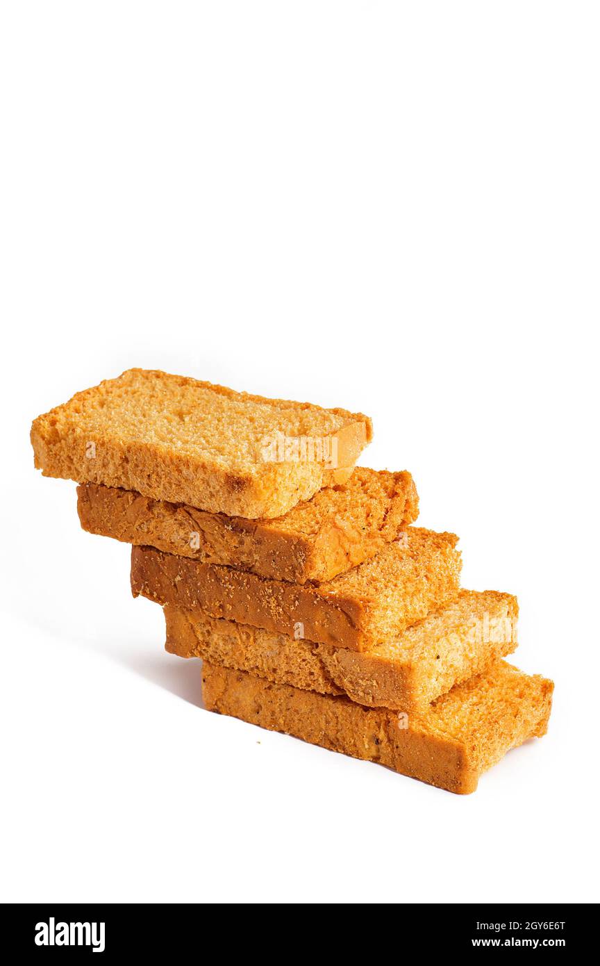 Rusk or toasts on a white background Stock Photo - Alamy