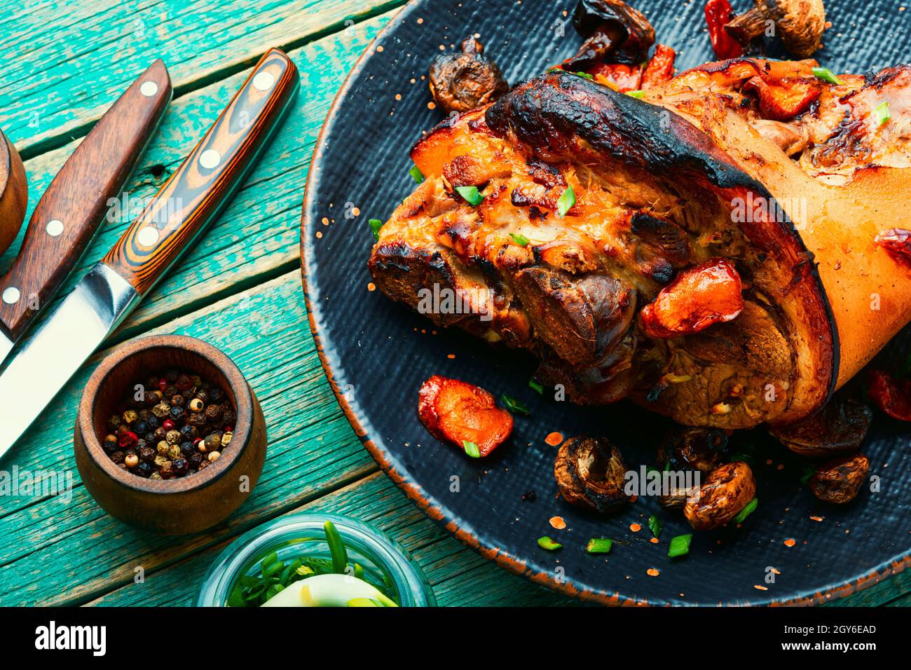 German cuisine meat dish of pork leg and pork knuckle.Eisbein Stock ...