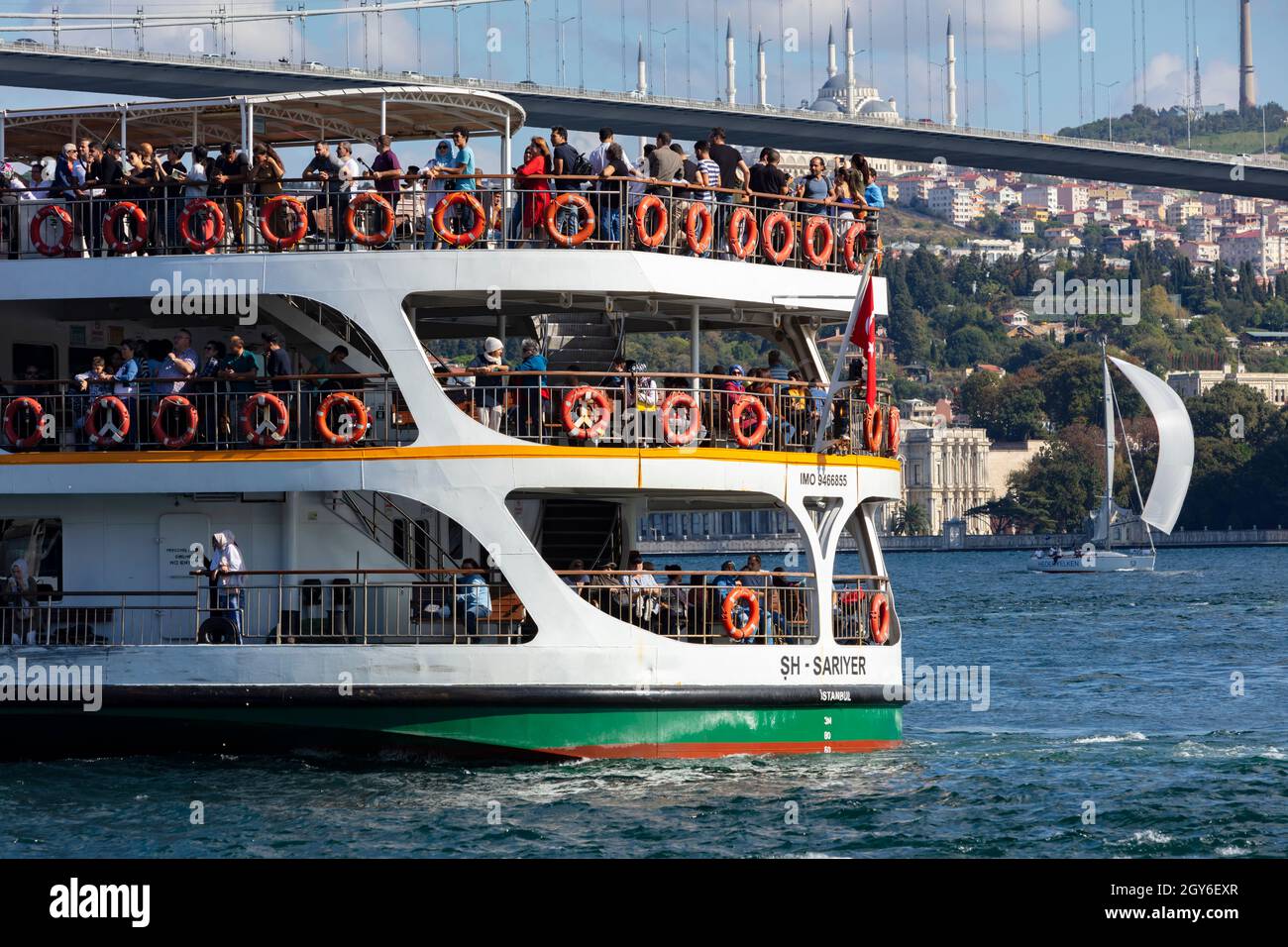 Ferry and sailboat on the Bosphorus, Istanbul, Turkey Stock Photo - Alamy