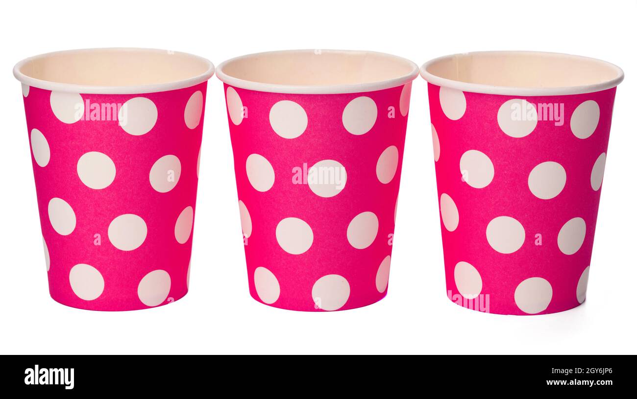 Group of cardboard disposable red dotted cups isolated Stock Photo - Alamy