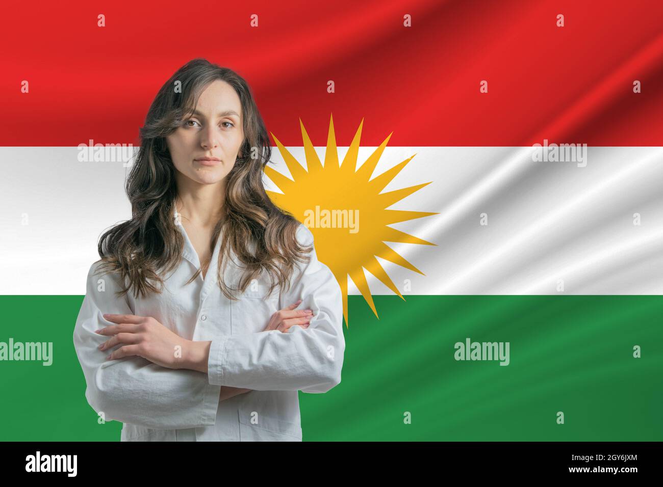 Medicine in Kurdistan. Happy beautiful female doctor in medical coat ...