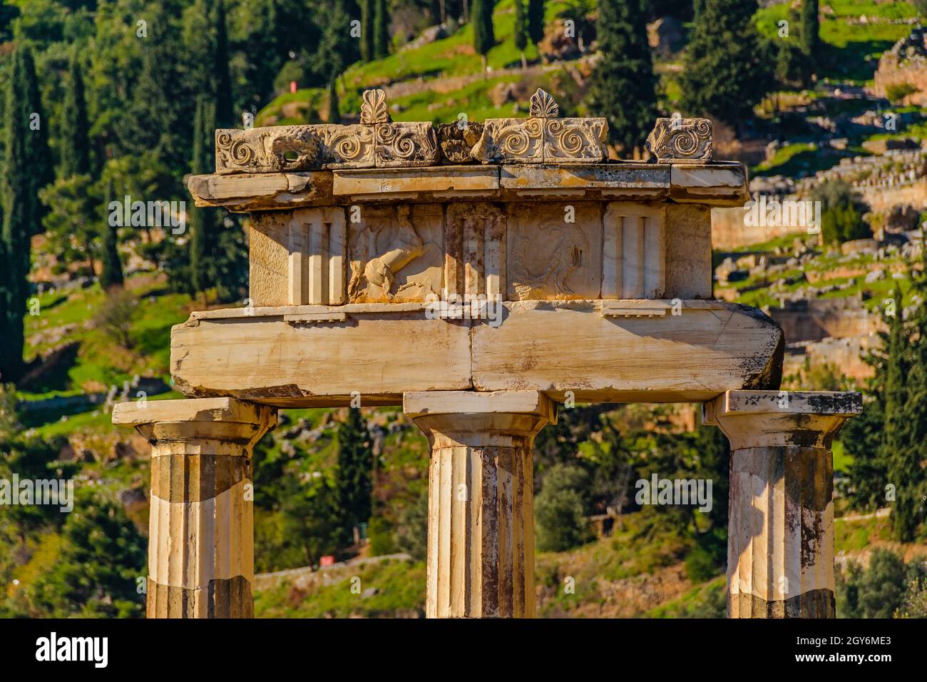 Sunny day scene famous delfos oracle building, greece Stock Photo - Alamy