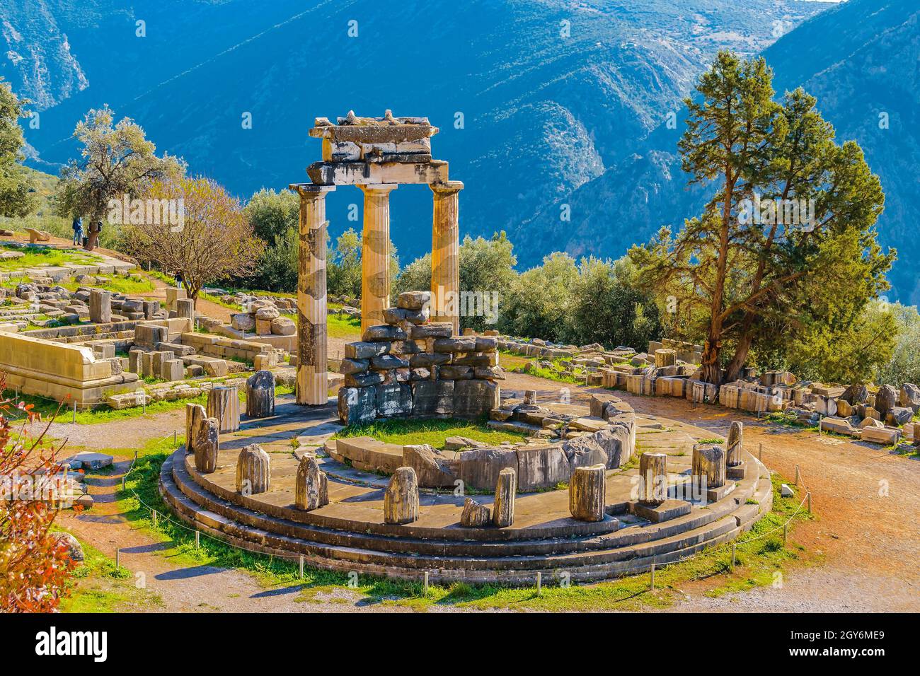Sunny day scene famous delfos oracle building, greece Stock Photo - Alamy