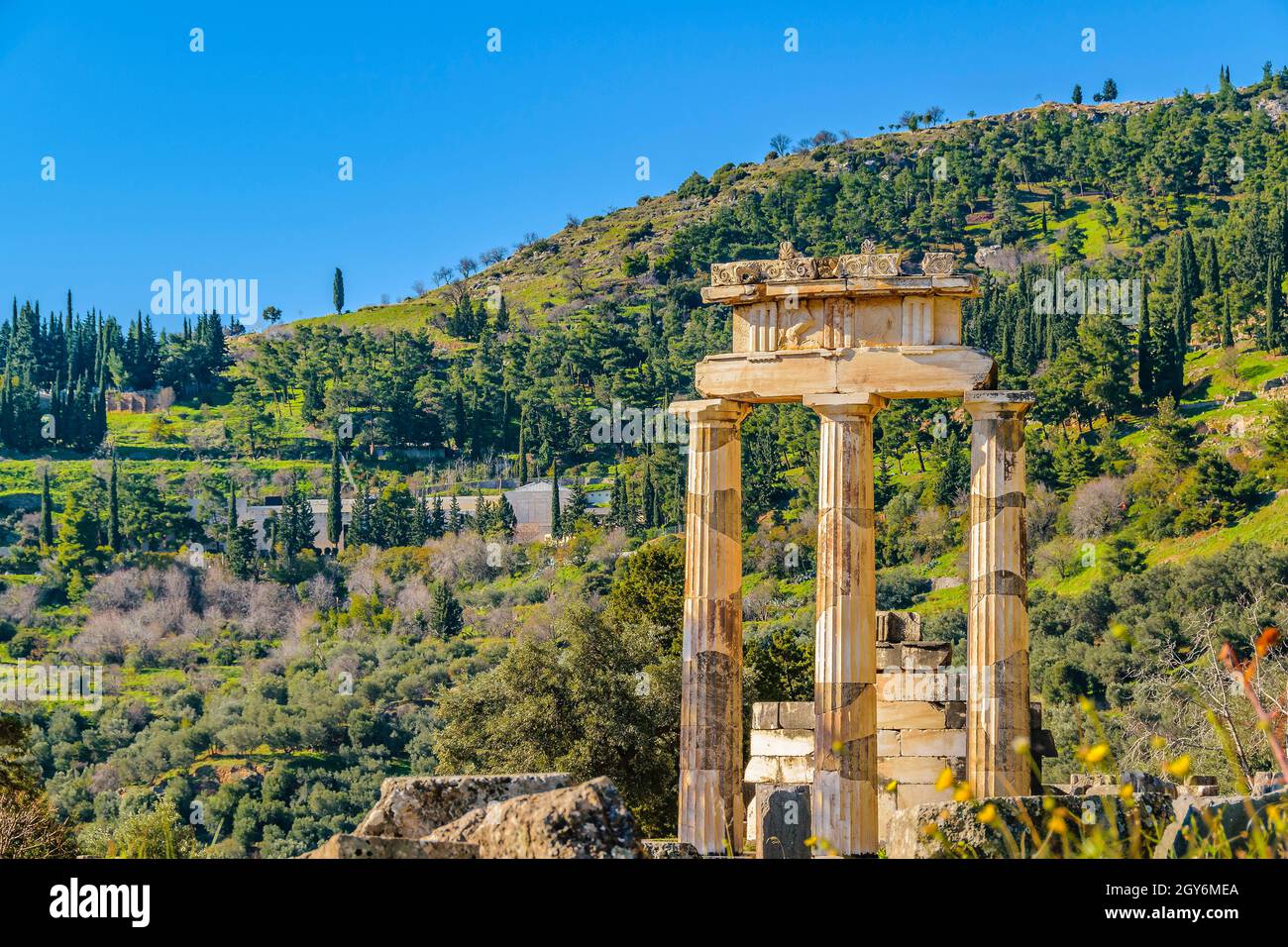Sunny day scene famous delfos oracle building, greece Stock Photo - Alamy