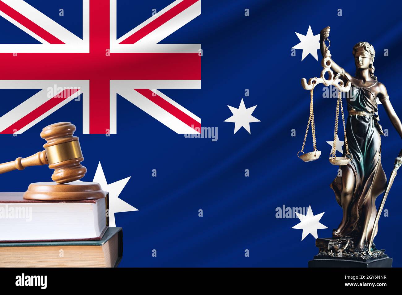 Law and justice in Australia. Statue of themis and the gavel of the ...