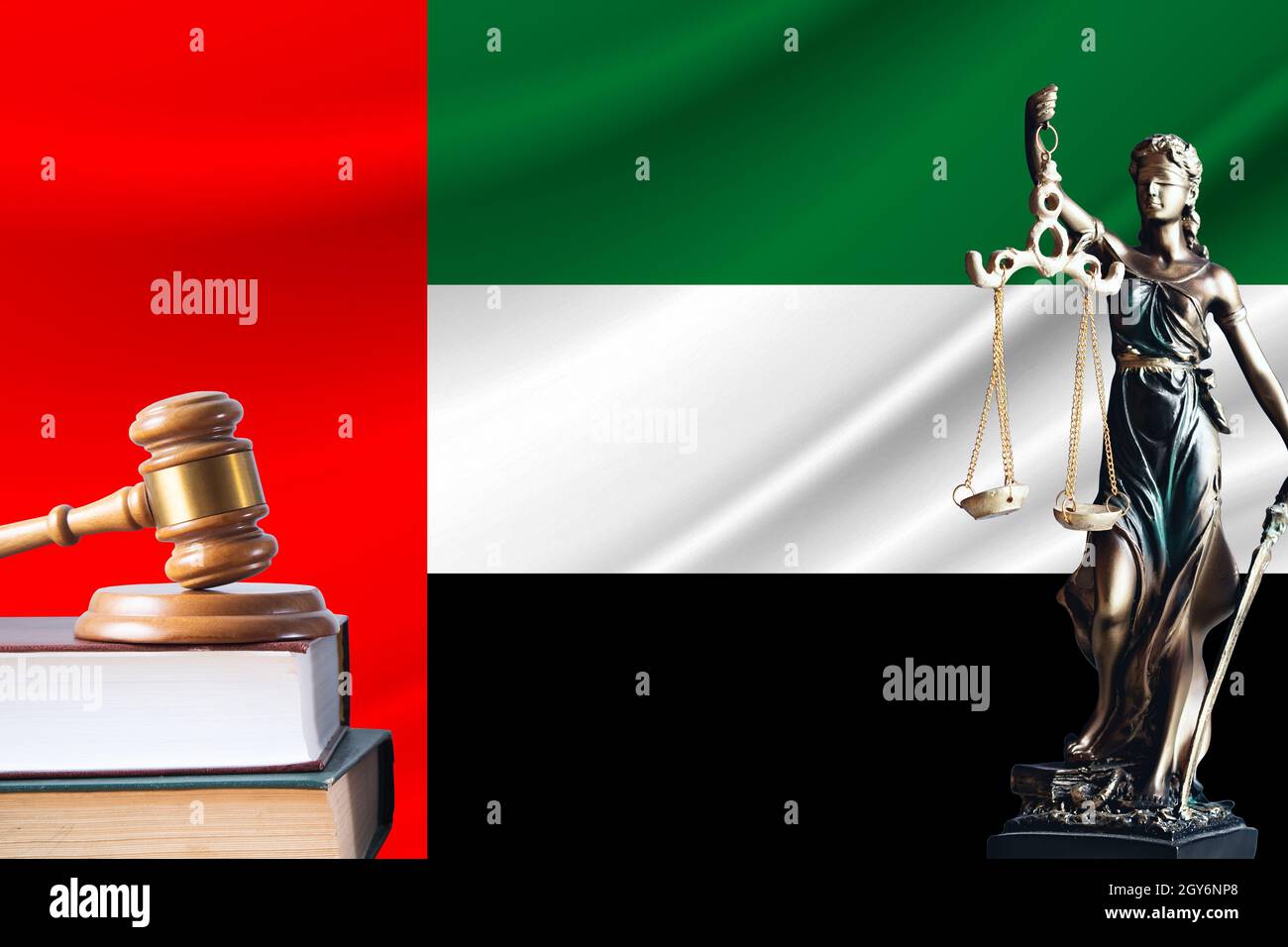 Law and justice in United Arab Emirates. Statue of themis and the gavel ...