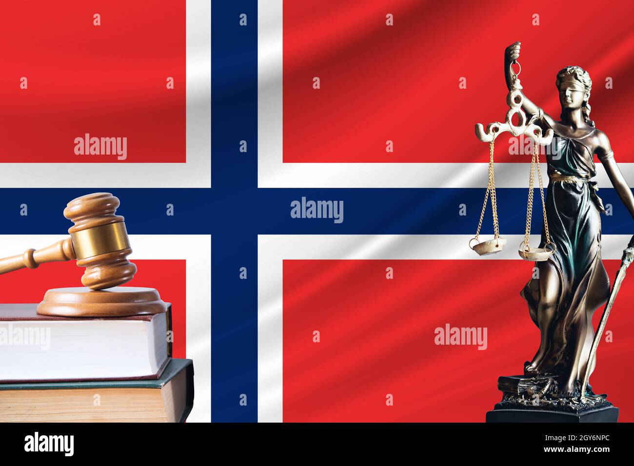 Law and justice in Norway. Statue of themis and the gavel of the judge ...