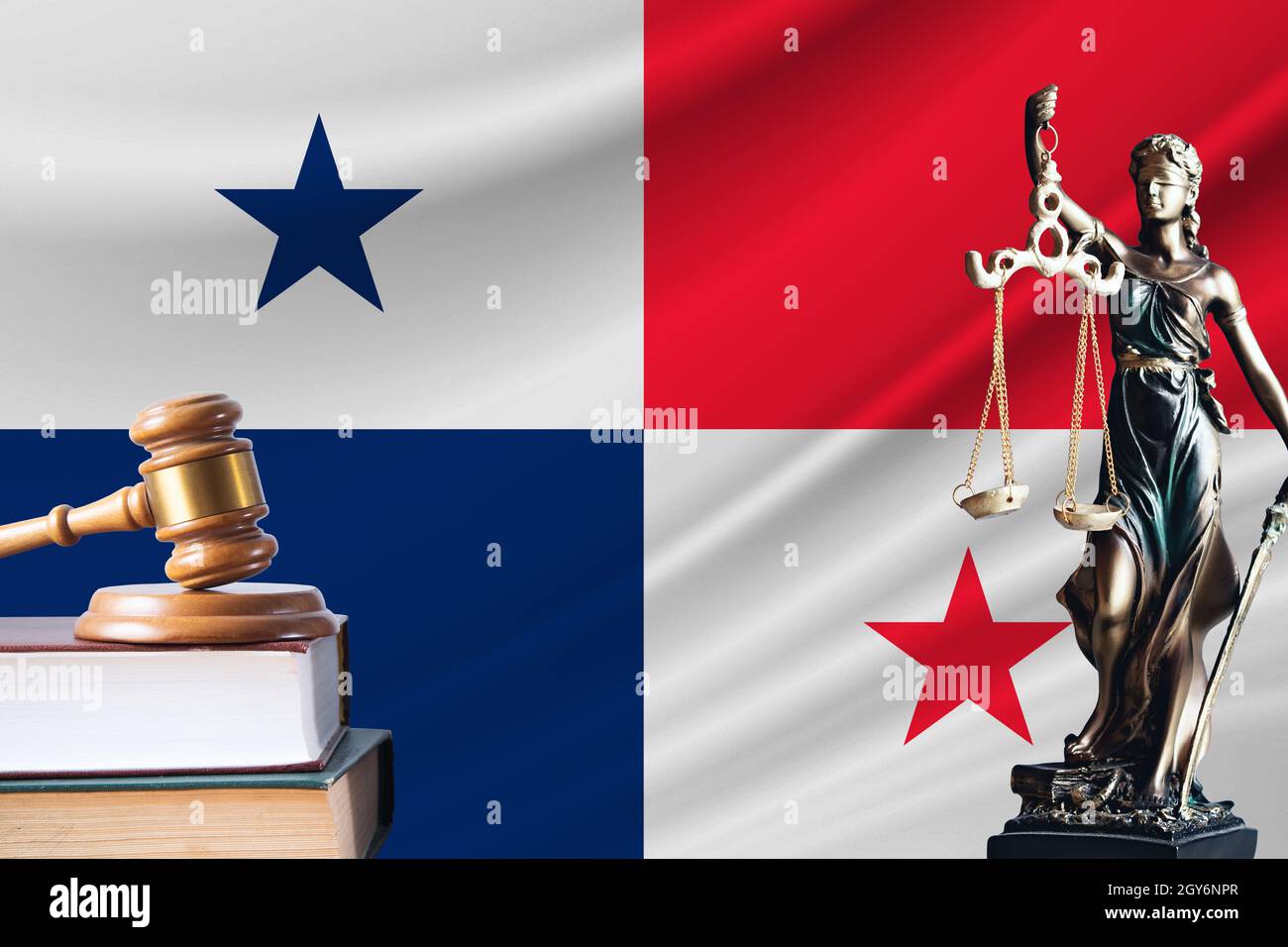 Law and justice in Panama. Statue of themis and the gavel of the judge ...