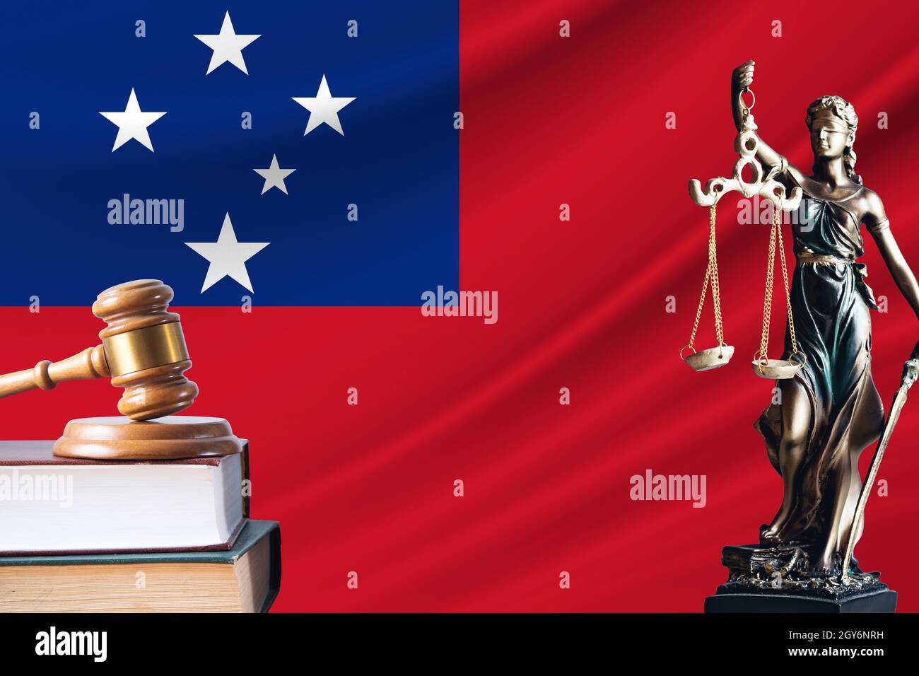Law and justice in Samoa. Statue of themis and the gavel of the judge ...