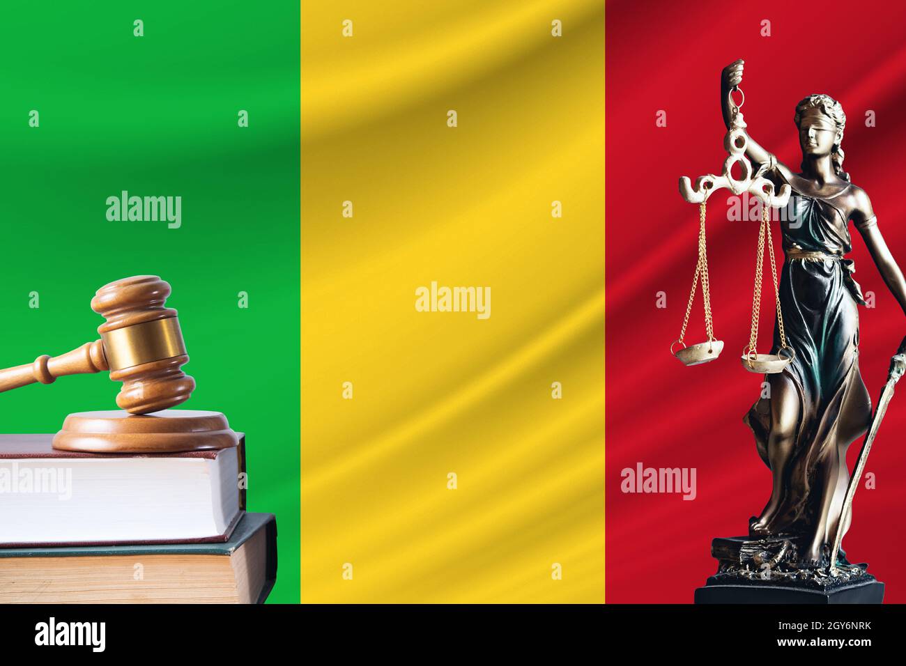 Law and justice in Mali. Statue of themis and the gavel of the judge ...