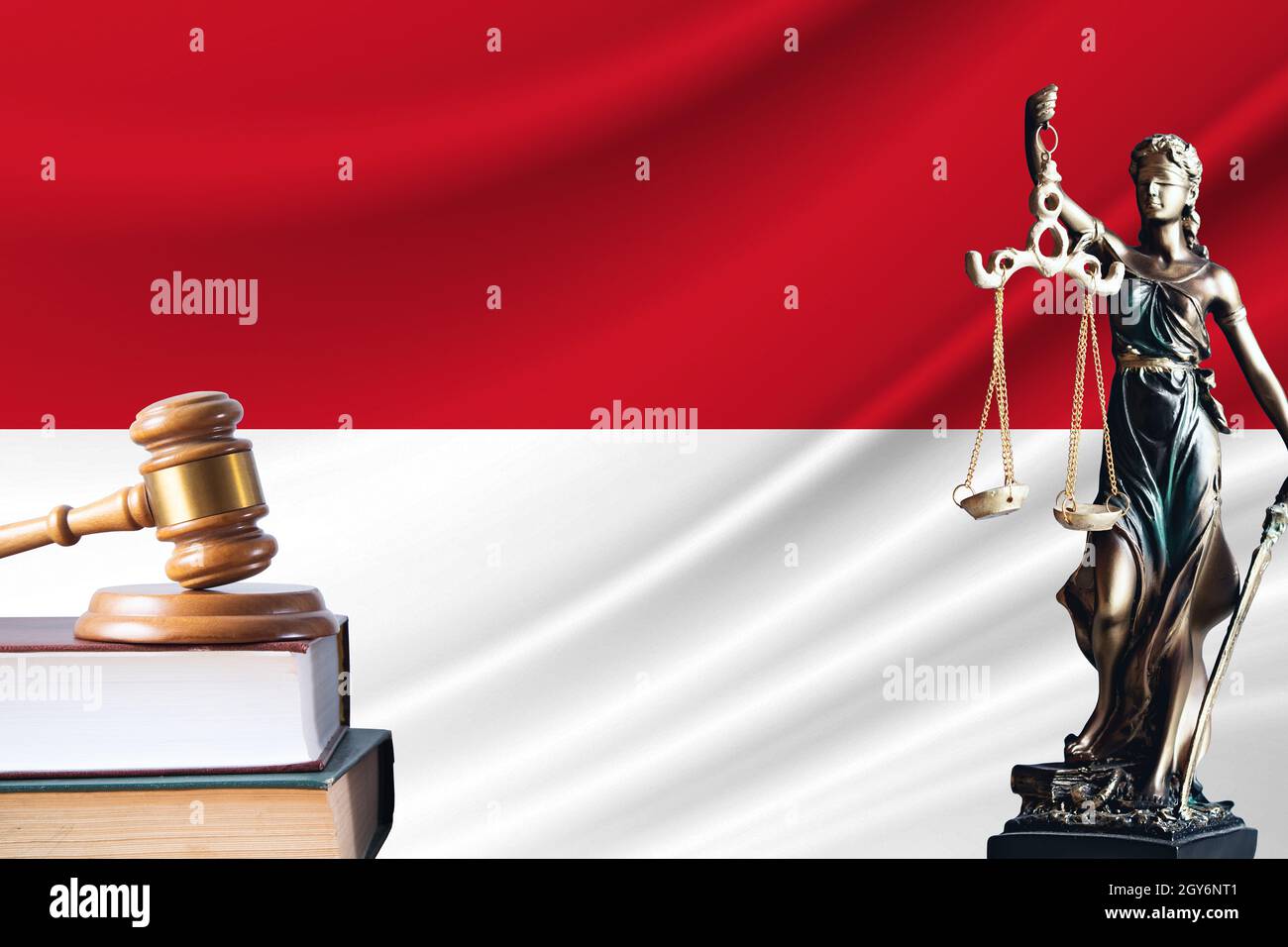 Law and justice in Monaco. Statue of themis and the gavel of the judge ...