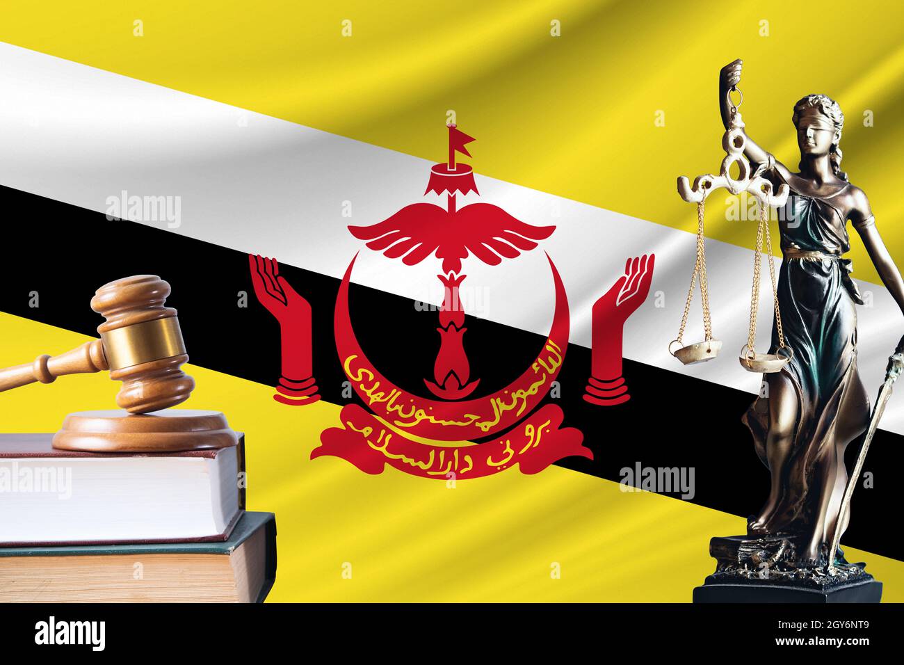 Law and justice in Brunei. Statue of themis and the gavel of the judge ...