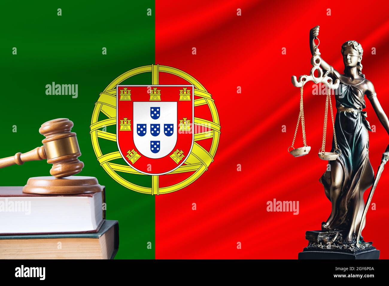 Law and justice in Portugal. Statue of themis and the gavel of the ...